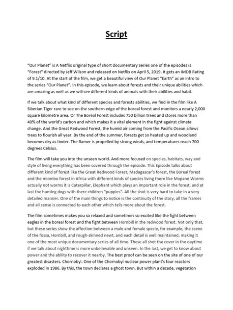 Script Of Our Planet Pdf Forests Earth Sciences