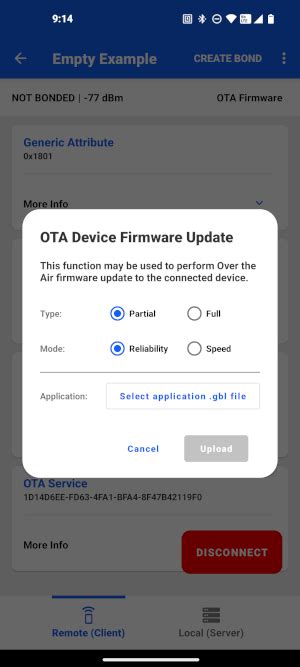 Using Simplicity Connect Mobile App For Ota Dfu Firmware Upgrade Bluetooth Le V1000
