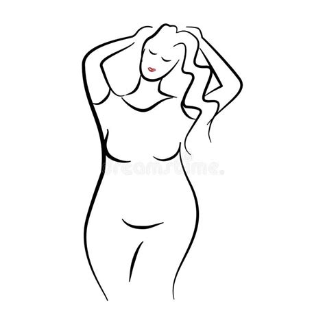 Plus Size Model Woman Sketch Hand Drawing Style Fashion Logo With Overweight Curvy Body Icon