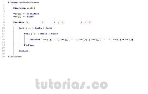 Ciclo Para PSeint Tablas Booleanas AND OR Tutorias Co