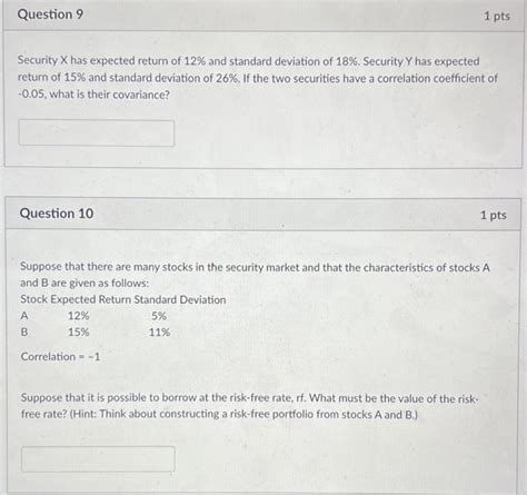 Solved Security X Has Expected Return Of And Standard Chegg