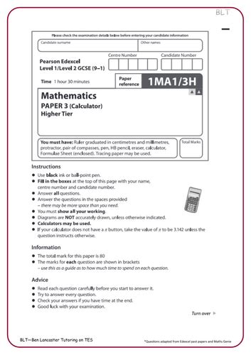 Higher Edexcel Gcse Predicted Maths Paper 3 2024 Teaching Resources
