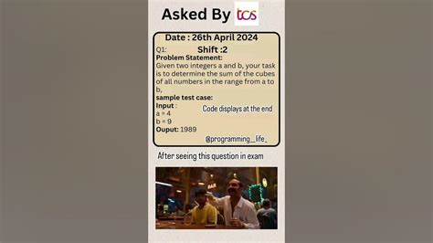 Tcs Nqt Coding Question Date 26th April 2024 Shift 2 Like Share
