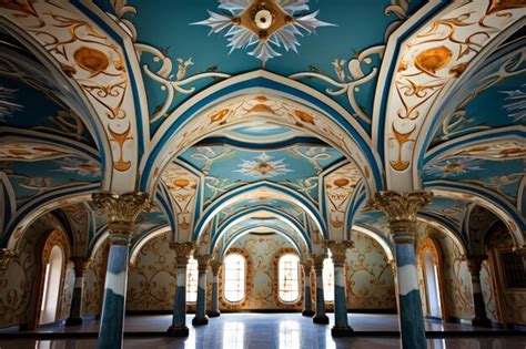 Premium Photo Ceiling With Patterns And Pillars Generative Ai