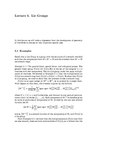 DG Lecture Lie Groups Lecture Lie Groups In This Lecture We Will Make A Digression From