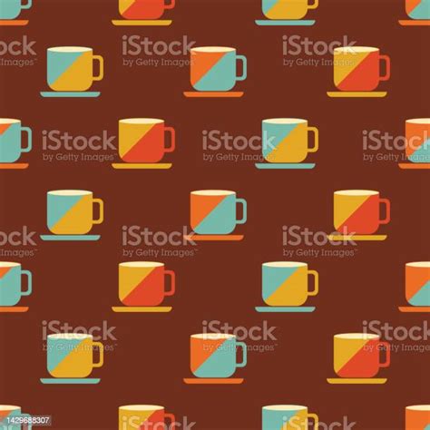컵 커피 이음새가 없는 패턴 복고풍 색상의 커피 배경 복고풍 스타일의 주방 배경 포장지 벽지 포장 메뉴에 인쇄를위한 빈티지