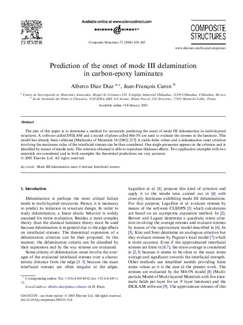 Pdf Prediction Of The Onset Of Mode Iii Delamination In Carbon Epoxy Laminates