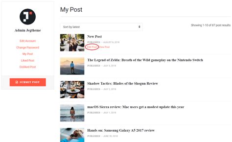 frontend submit jegtheme support and documentation