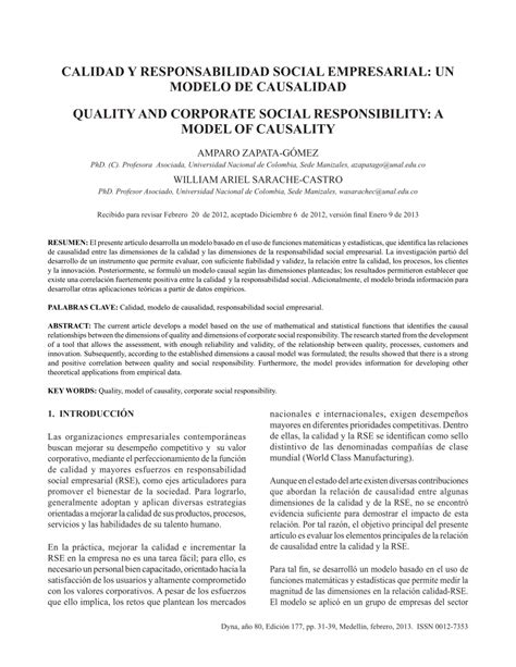 Pdf Quality And Corporate Social Responsibility A Model Of Causality