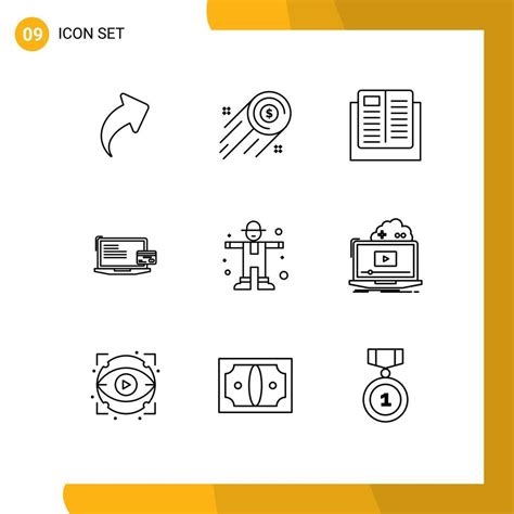 9 User Interface Outline Pack Of Modern Signs And Symbols Of Online Payment Computer E Business