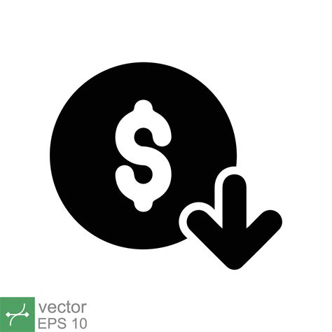 Cost Reduction Icon Simple Solid Style Dollar Low Down Money With Arrow Finance Investment