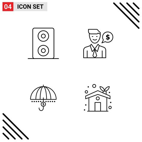 Stock Vector Icon Pack Of 4 Line Signs And Symbols For Speakers Protection Job Finance Security