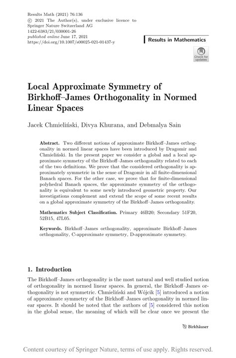 Local Approximate Symmetry Of Birkhoffjames Orthogonality In Normed Linear Spaces Request Pdf