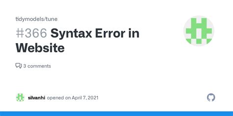 Syntax Error In Website · Issue 366 · Tidymodelstune · Github