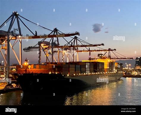 Large Container Ship In Loading Dock Stock Photo Alamy