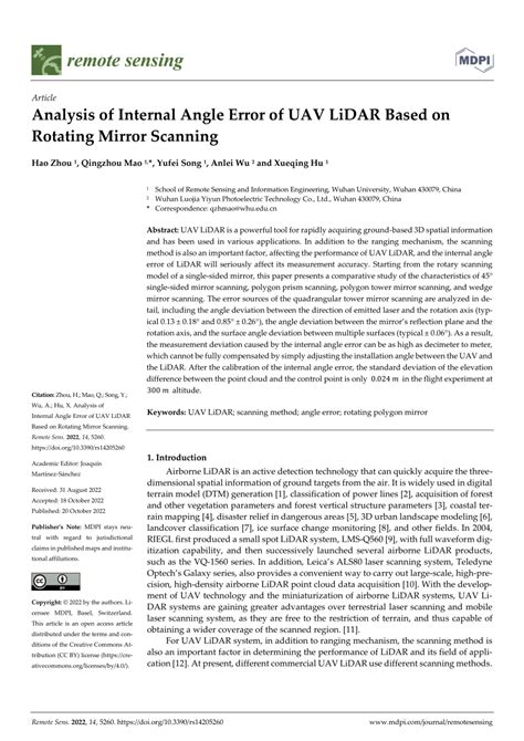 Pdf Analysis Of Internal Angle Error Of Uav Lidar Based On Rotating Mirror Scanning