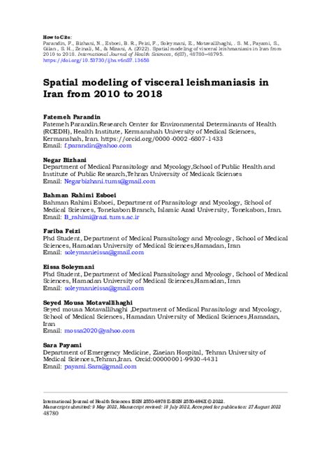 Pdf Spatial Modeling Of Visceral Leishmaniasis In Iran From 2010 To 2018