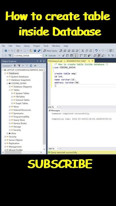 how to create table inside database shorts mssqlserver youtube