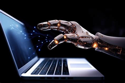 Premium Photo A Hand Of A Robot Typing On A Laptop Chatbot Robotic Futuristic Ai Generative