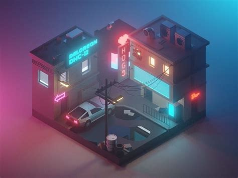 3d Model Cyberpunk Alley Low Poly 3d Model Render In Blender Vr Ar