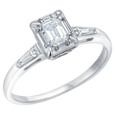 14 Karat Gold Diamond Engagement Ring Emerald Cut Diamond And Baguette