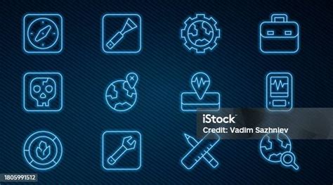 지구본 지진계 기어 바퀴 및 지구 위치 고고학 나침반 지진 및 페인트 브러시 아이콘과 함께 선 돋보기를 설정합니다 벡터 0명에 대한 스톡 벡터 아트 및 기타 이미지 Istock