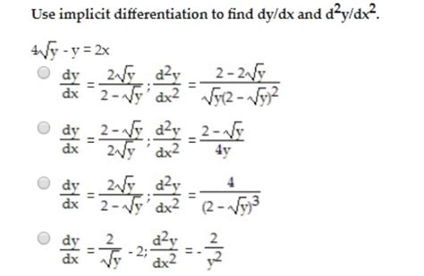 use implicit differentiation to find dy dx and d2y gauthmath