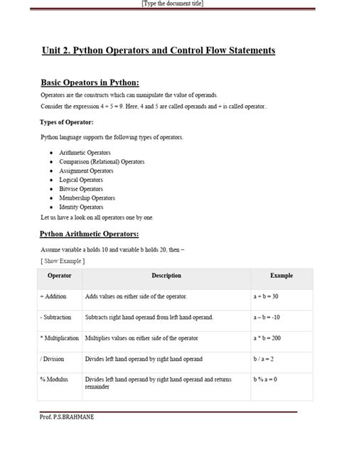 Pwp Unit 2 Notes New Pdf Control Flow Python Programming