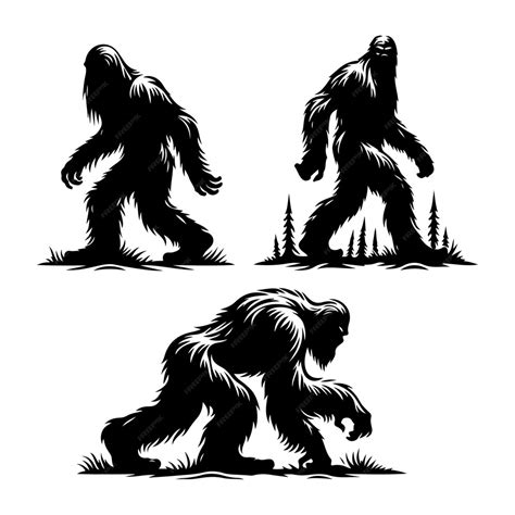 Premium Vector Set Of Sasquatch Silhouettes Isolated On A White Background