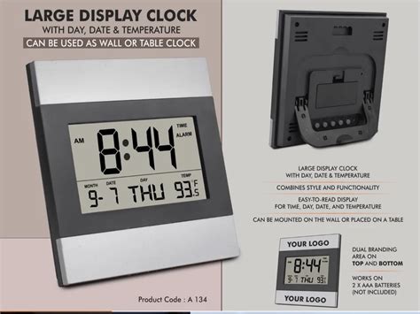 White Abs A134 Large Display Clock With Day Date And Temperature Power
