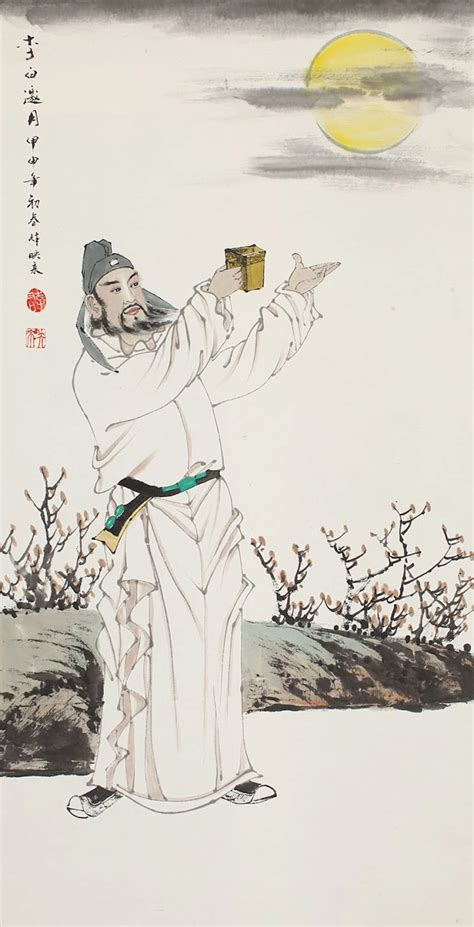 【国画作品 —— 李白邀月图】 花瓣网