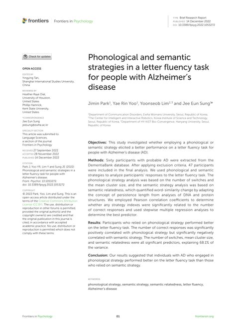 Pdf Phonological And Semantic Strategies In A Letter Fluency Task For People With Alzheimers