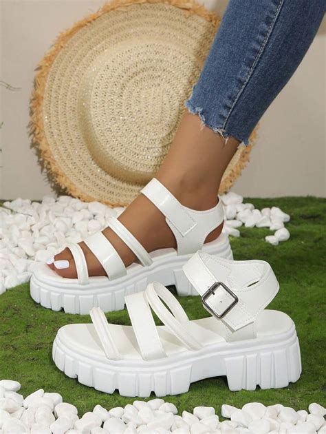 Roman Style White Beach Sandals Summer Open Toe Multi Strap Punk Rock