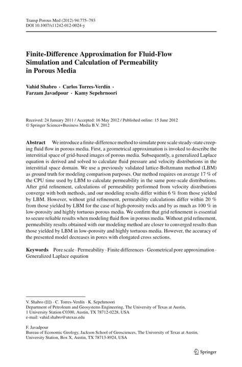 Pdf Finite Difference Approximation For Fluid Flow Simulation And