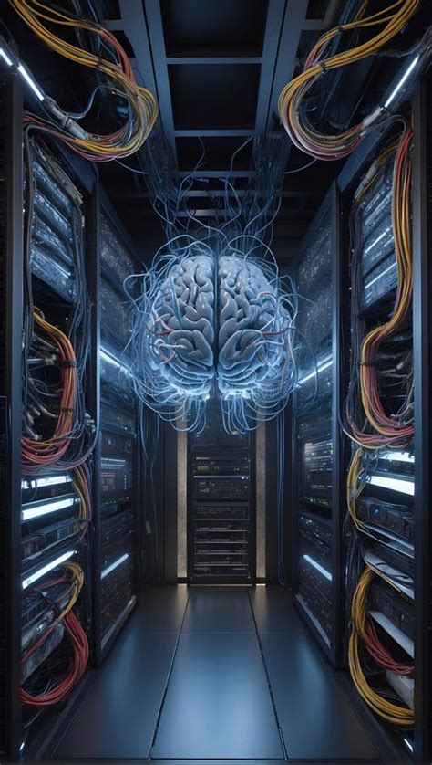 Neural Pathways Illuminated Trails In The Ai Server Realm Ai Generate Stock Illustration