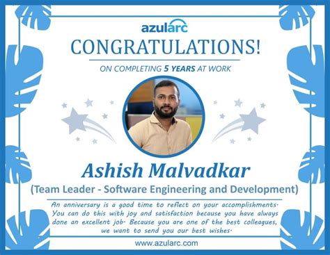Azul Arc On Linkedin Congratulations Ashish Malvadkar For Completing 5 Amazing Years With Azul