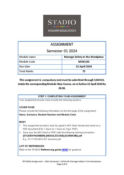 Msw100 2024 01 Asmt Assignment ©stadio Assignment 2024 Semester 1