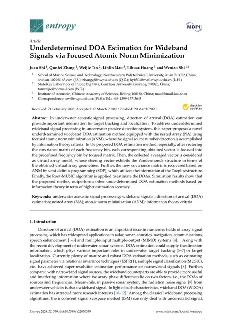 Pdf Underdetermined Doa Estimation For Wideband Signals Via Focused Atomic Norm Minimization