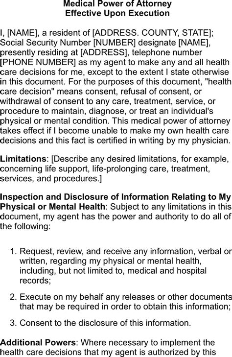 Medical Power Of Attorney Template Free Template Download Customize