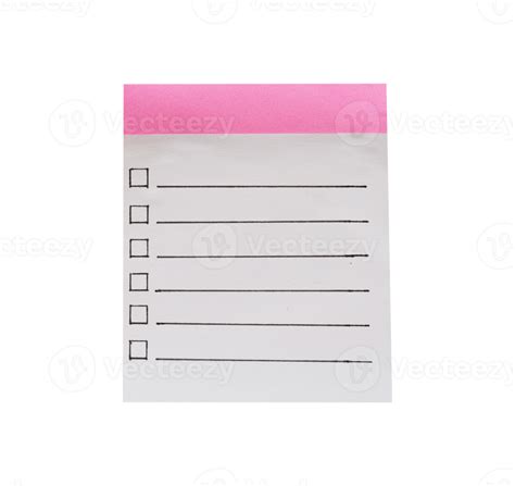 Note Paper With Check List Isolated PNG