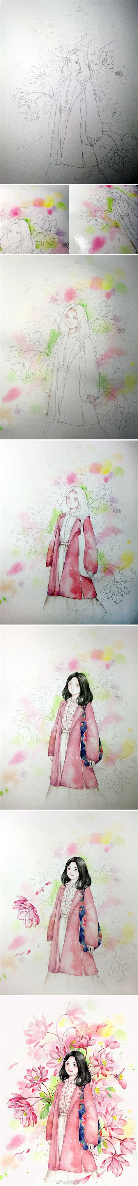 自画像 水彩步骤图 春天最喜欢的花，垂 高清图片，堆糖，美图壁纸兴趣社区