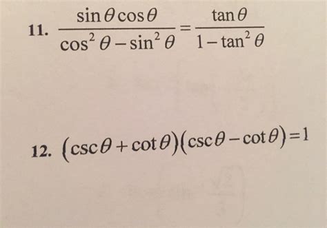 Solved Sin 6cos Tan 0 Cos Sin 0 1 Tan 12 Csch Cot