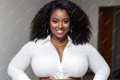 Retrato De Uma Mulher Afro Americana Plus Size Manager Com Seios