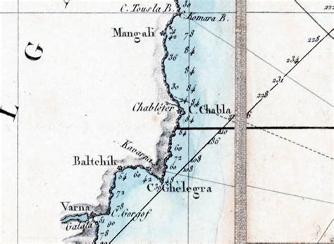 Шабла и едноименният нос върху карта на Пиер Лапи от 1814 година