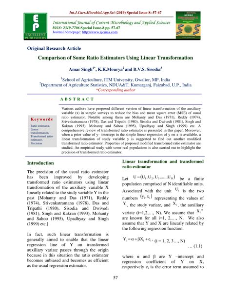 Pdf Comparison Of Some Ratio Estimators Using Linear Transformation