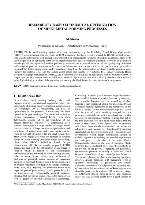 Pdf Reliability Based Economical Optimization Of Sheet Metal Forming