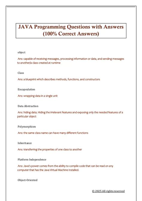 Java Programming Questions With Answers 100 Correct Answers Java
