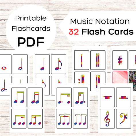 Music Notation 32 Flash Cards Printable PDF Etsy