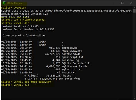 Using Console Commands In Sqlite