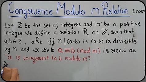 Group Theory Lecture 24 Congruence Modulo M Relation Quotient Set Theta Classes YouTube